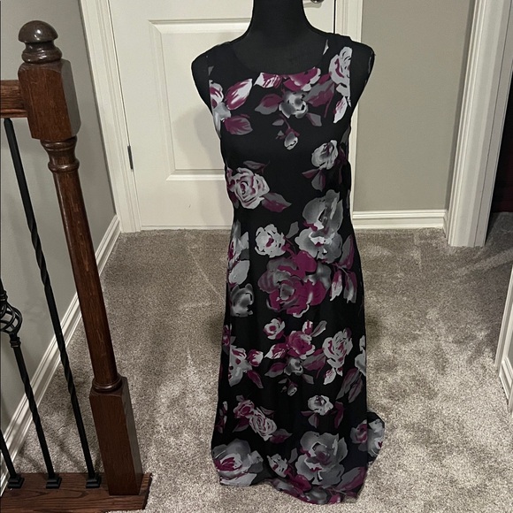 Chadwicks | Dresses | Chadwicks Elegant Black And Purple Floral Maxi ...